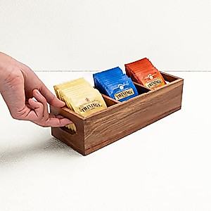 NAUMOO Wooden Tea Bag Organizer - Set of 1 - Adjustable Compartments - Tea Bags Caddy with Handle - Sugar Packet Holder for Countertop, Cabinet - Coffee Bar Accessories & Storage