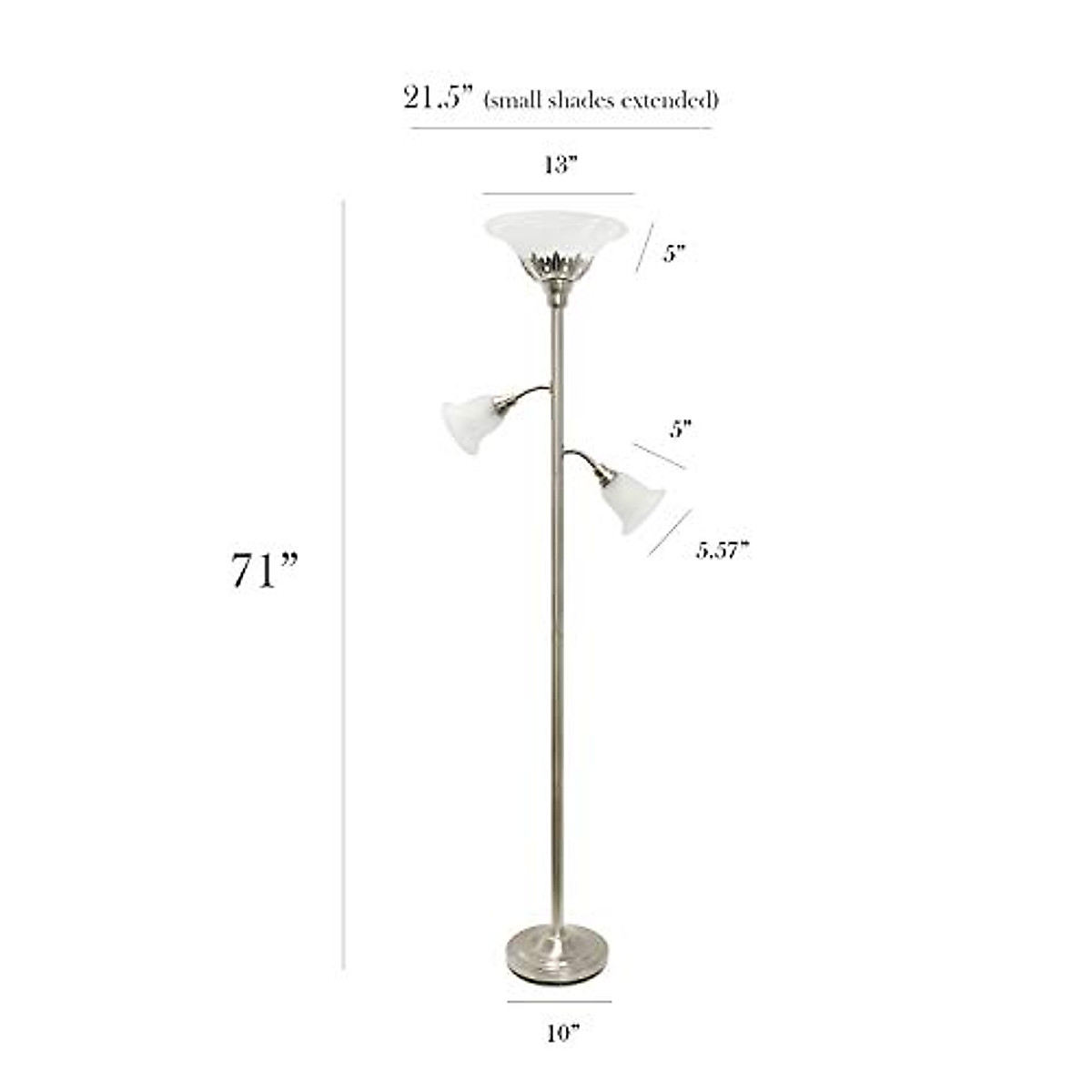 Elegant Designs LF2002-BSN 3 Light Scalloped Glass Shades Floor Lamp, Brushed Nickel