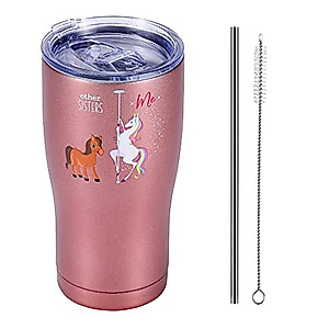Shamone Unicorn Sister Gifts from Sister, Tumbler 20oz Insulated Stainless Steel w/Lid, SS Straw, Cleaning Brush, Sister Birthday, Sister Christmas Gifts, Funny Gift from Sister (Rose Gold)