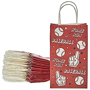 BLUE PANDA Baseball Party Favor Gift Bags with Handles (Red, 5.3 x 9 x 3.15 in, 24 Pack)