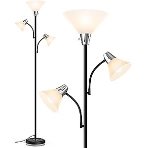 LEPOWER Floor Lamp with Replaceable 3000K Energy-Saving LED Bulbs , 9W LED Standing Lamp with 5W Adjustable Reading Lights, Modern Bright Black Floor Lamp for Living Room, Bedroom, Office