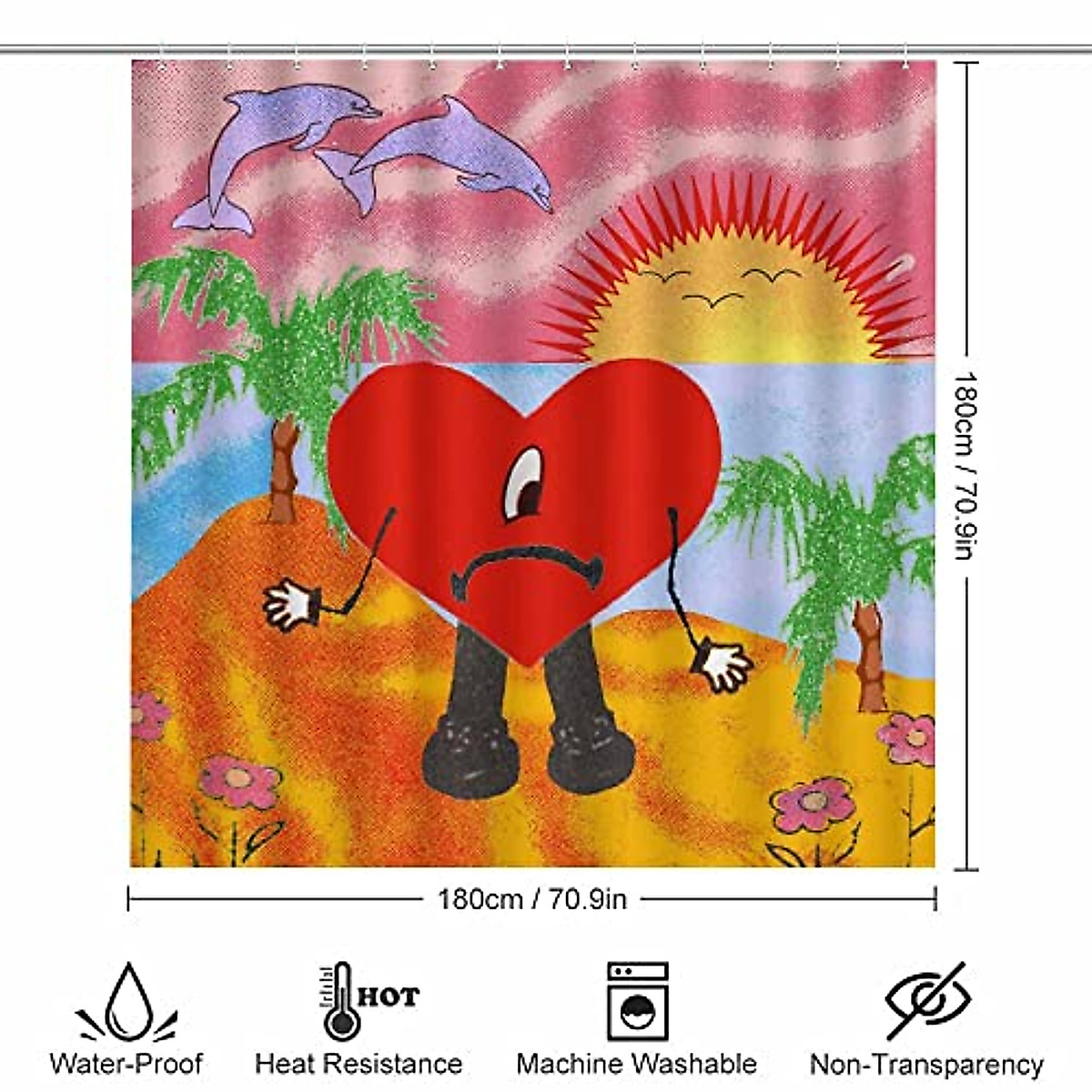 Bad Cute Bunny 4 PC Bathroom Shower Curtain Sets, with Non-Slip Rugs, Toilet Lid Cover and Bath Mat, Durable and Waterproof Bathroom Complete Set Decor Accessory 71" X 71"