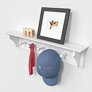 Ballucci Floating Coat and Hat Wall Shelf Rack, 5 Pegs Hook, 24", White