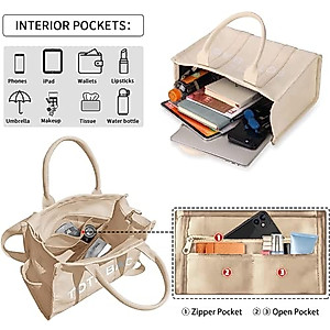 YUESUO Canvas Tote Bags for Women, Handbag Tote Purse with Zipper,Crossbody Tote Bags for Work and Travel