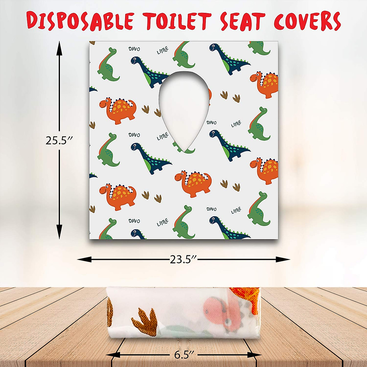 ATHENA FUTURES Disposable Toilet Seat Covers for Toddlers, Extra Large Individually Wrapped Dinosaur Paper Potty Training Liners for Kids, Portable, Flushable with Non-Slip Adhesive, Airplane & Travel