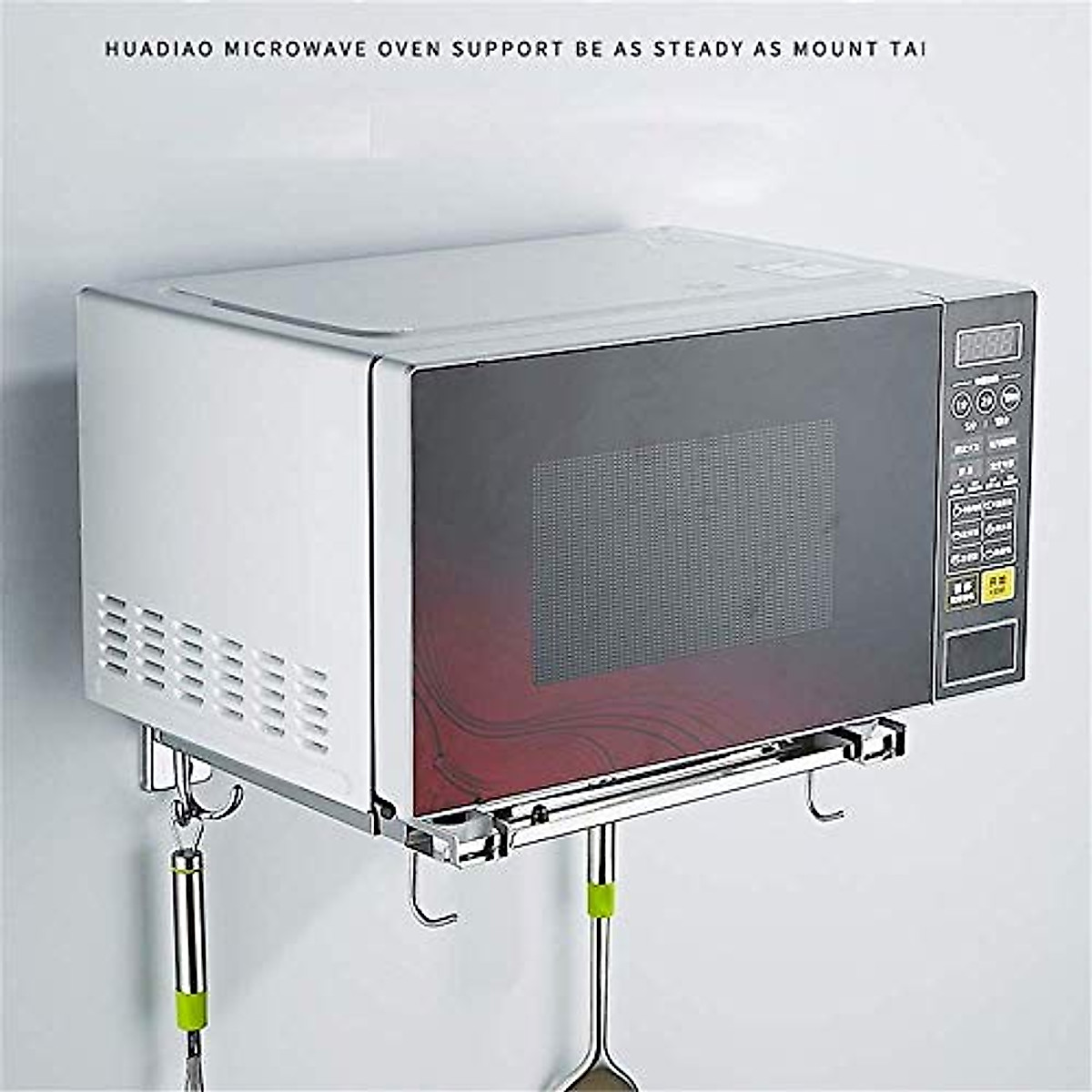 JF-XUAN Kitchen Shelf Kitchen Counter Holder 304 Stainless Steel Microwave Oven Wall Mount Bracket Retractable Microwave Wall Stand Shelf Rack Kitchen Storage (Color : Silver, Size : 57X40X20CM)