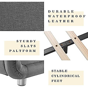 Allewie Queen Size Bed Frame with Curved Adjustable Headboard, 100% Fabric Upholstered Platform Bed, Strong Wooden Slats Support, 10-12'' Mattress Recommended, Grey