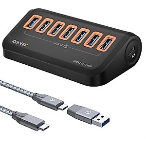 USB Hub 3.0[5Gbps Stable Transfer], iDsonix 7 Ports USB Hub 1.6ft Type A&C 2 Connectors, USB Splitter Extra USB Ports for Laptops,Surface,Xbox,iMac,MacBook,PS5/PS4,Flash Drive,Keyborad,Mouse,Printer