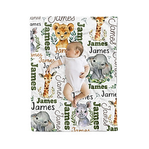 Douce Home Personalized Baby Blanket Safari, Baby Blanket with Name, Custom Blanket for Baby Boy, 30"x40"