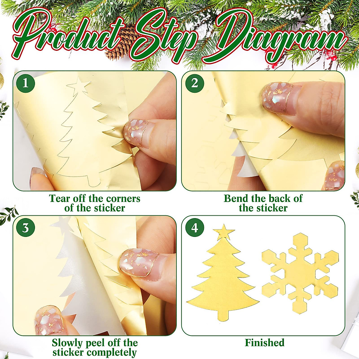 360 Pcs Christmas Envelope Seal Stickers Gold Snowflake Stickers Christmas Tree Seals Holiday Stickers Xmas Envelope Decals for Mail Wedding Invitation Greeting Card Party Gift Bag