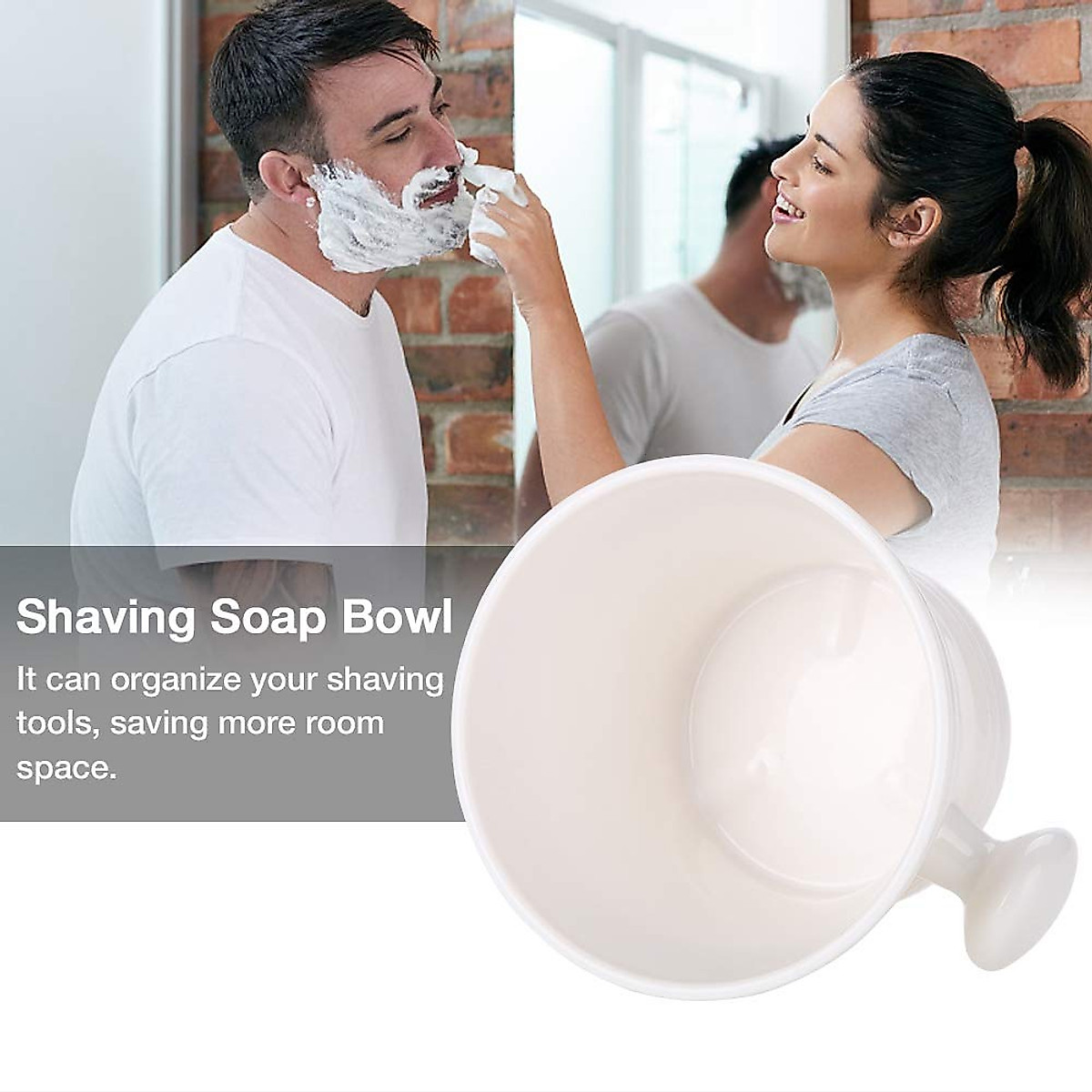 2 Colors Plastic Shaving Soap Bowl Foam Shaving Soap Cream Bowl with little handle Shaving Bowl for Men, Traditional Wet Shaving Factory Shaving Mug (White)