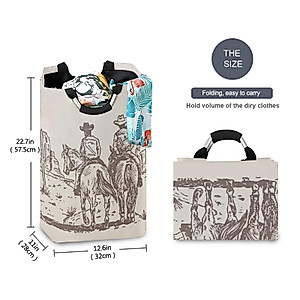 XUWU 50L Laundry Basket Foldable Laundry Hamper with Padded Handles Waterproof Durable Clothes Hamper Storage Basket for Toys Clothes Organizer (Cowboy), LB257