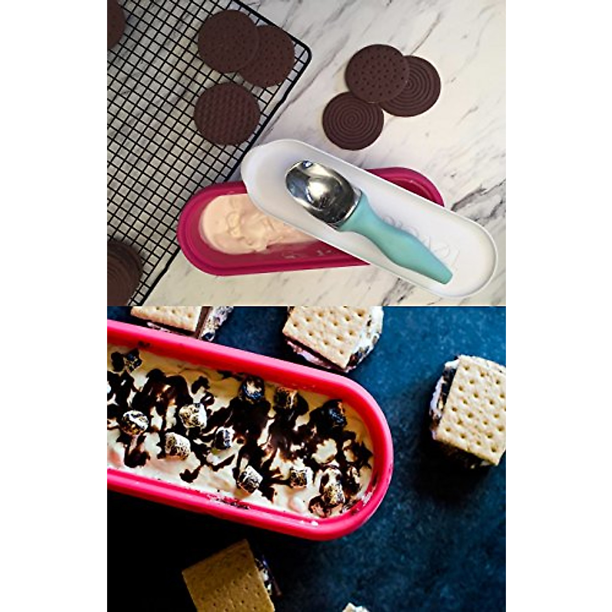 Tovolo Glide-A-Scoop Ice Cream Tub Reusable Container with Non-Slip Base, Stackable on Freezer Shelves, BPA-Free, 1.5 Quart, Strawberry Sorbet