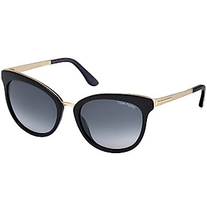Tom Ford Oval Sunglasses TF461 Emma 05W Black/Iridescent Chalkstripe 56mm FT0461
