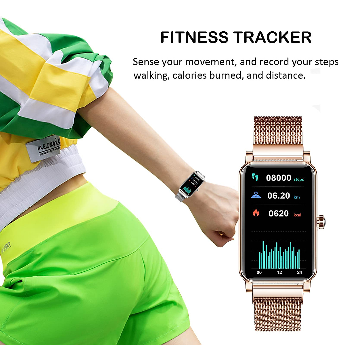 MBHB Exqusite Lady's Smart Watch, Health Monitor with Heart Rate Blood Pressure Sleep Monitor, HD Touch Screen Fitness Tracker for Women, Gold