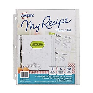 Avery Recipe Organizer Starter Kit, 8 Tab Dividers, 5 Recipe Card Protectors, 10 Sheet Protectors (19915)