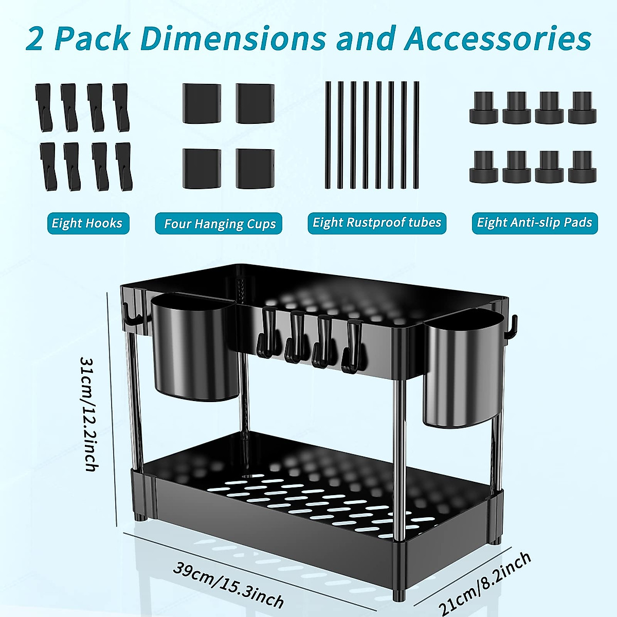 LINEAL 2 Pack Undersink Counter Organizer Kitchen Storage, Works Well for Anything from Bathroom to Kitchen to Laundry Room Storage, The Best 2 Tier Under-Sink Organizers for Maximizing Storage Space