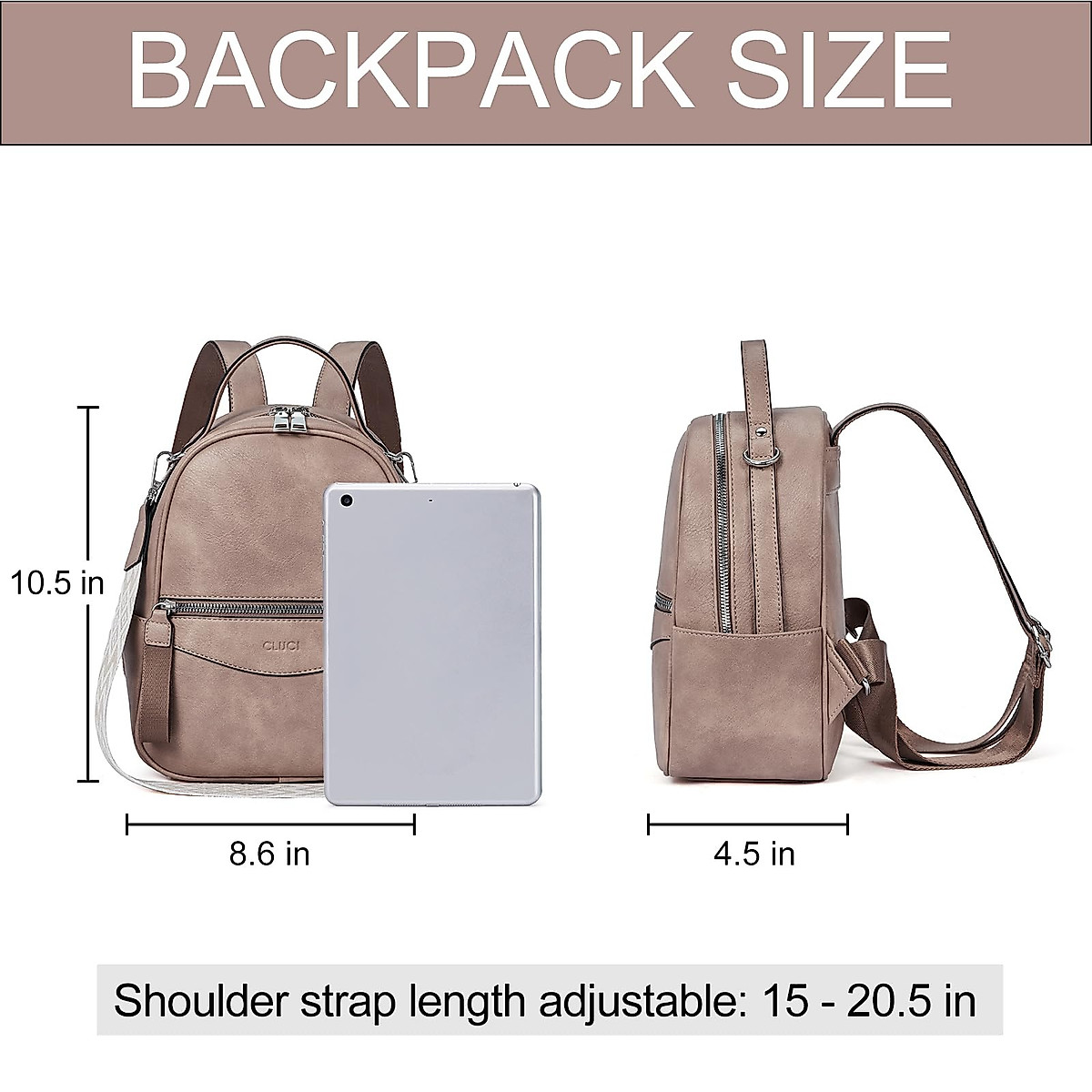 CLUCI Mini Backpack Purse for Women Fashion Leather Small Backpacks Ladies Shoulder Backpack Convertible Handbags Light Brown