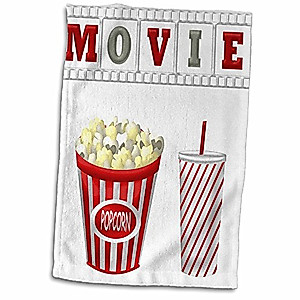 3D Rose The Word Movie with Popcorn and Soda Illustration in Hand Towel, 15" x 22", Red/White/Gray