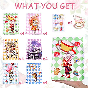 Htabiol Alice in Wonderland Gift Bags For Party, 24Pcs Alice in Wonderland Goodie Bags, Alice in Wonderland Party Favors Bags, Fit for Alice in Onederland 1st Birthday, Mad Hatter Tea Party Decor