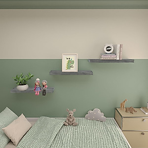 Floating Shelves Wall Shelf Solid Wood Mounted Storage for Bedroom Living Room Set of 3, Rustic Grey Wall Shelves