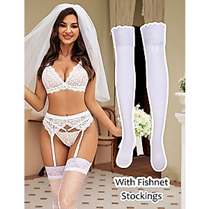Avidlove Women Garter Lingerie with Black Thigh High Socks 3 Piece Garter Lingerie Sets for Wedding Night