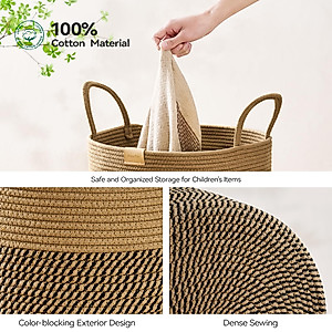 Nunsino 95L Laundry Hamper Basket,Baby Nursery Woven Storage Basket for Toys Bin,Pillows,Blankets,Clothes,Dark&Brown