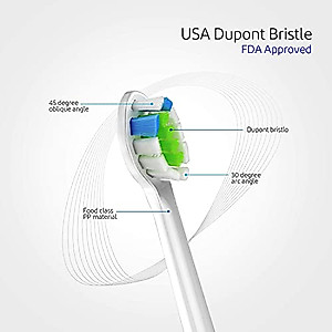 Dentin Sonic Electric Toothbrush with 8 Toothbrush Heads, 100 Day Battery Life, Rechargeable Battery, Travel case and Wall Charger Included… (White)