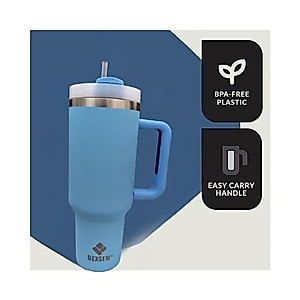 Bexsem - Stainless Steel Insulated Beer Coffee Mug Powder Coated 40oz | Tumblers with Handle | Travel-Friendly (Blue)