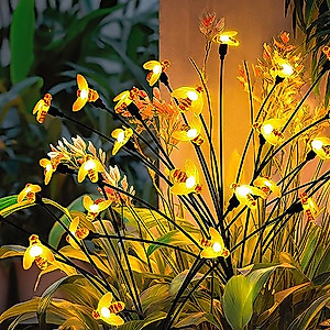 PATIOPIA Solar Garden Lights, Bee Shape Garden Lights Solar Outdoor, Solar Lights for Outside Sway by Wind,Solar Lights Outdoor Waterproof for Yard Patio Pathway Decoration(2 Pack)