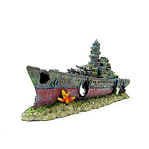 CORISRX BEST OF YOUR LIFESTYLE Dr. Moss Warship Cave Aquarium Ornament L 49cm - Navy Battleship Ship Decor Shipwreck PET