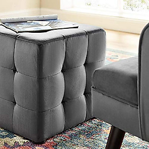 Modway EEI-3577-GRY Contour Tufted Button Cube Performance Velvet Ottoman, Gray 15.5"L x 15.5"H