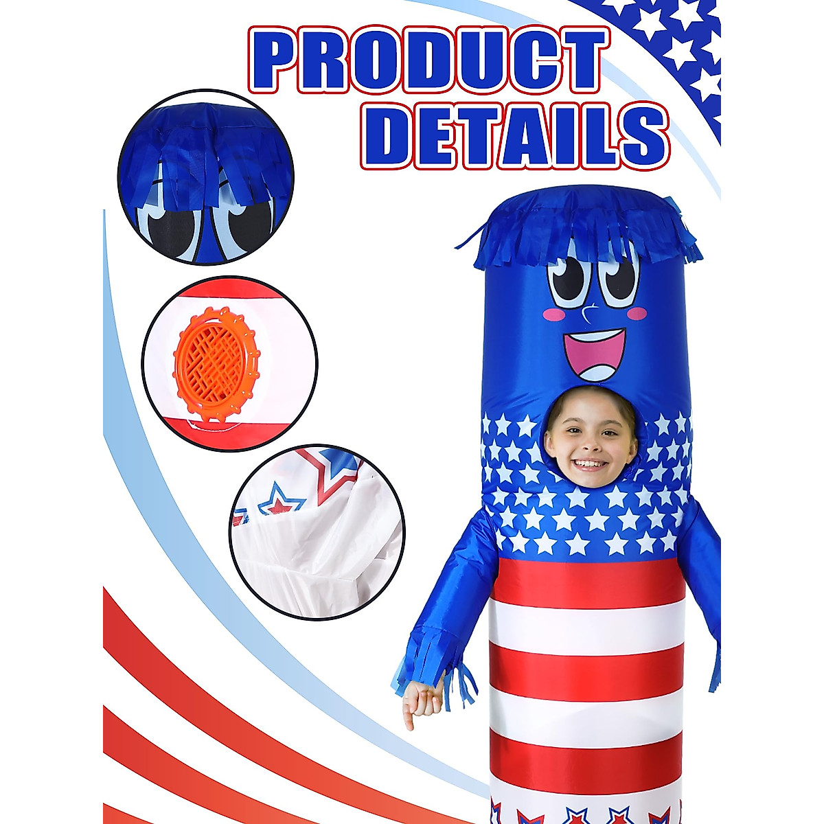 Libima USA Inflatable Dancer Costumes for Kids American Flag Wacky Tube Dancer Costume with Blower (American Flag)