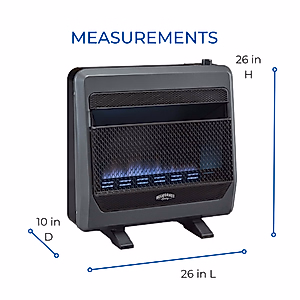 Bluegrass Living B30TPB-BB Ventless Propane Gas Blue Flame Space Heater with Thermostat Control, 30000 BTU, Heats Up to 1400 Sq. Ft., Includes Wall Mount, Base Feet, and Blower, Black