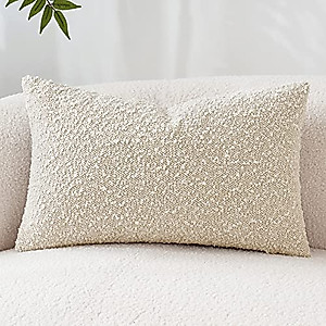 MIULEE Decorative Throw Pillow Cover 12 x 20 Inch Beige Pillowcase Lumbar Pillow Cover Textured Boucle Sofa Couch Home Decors for Living Room Woven Modern Cushion Case