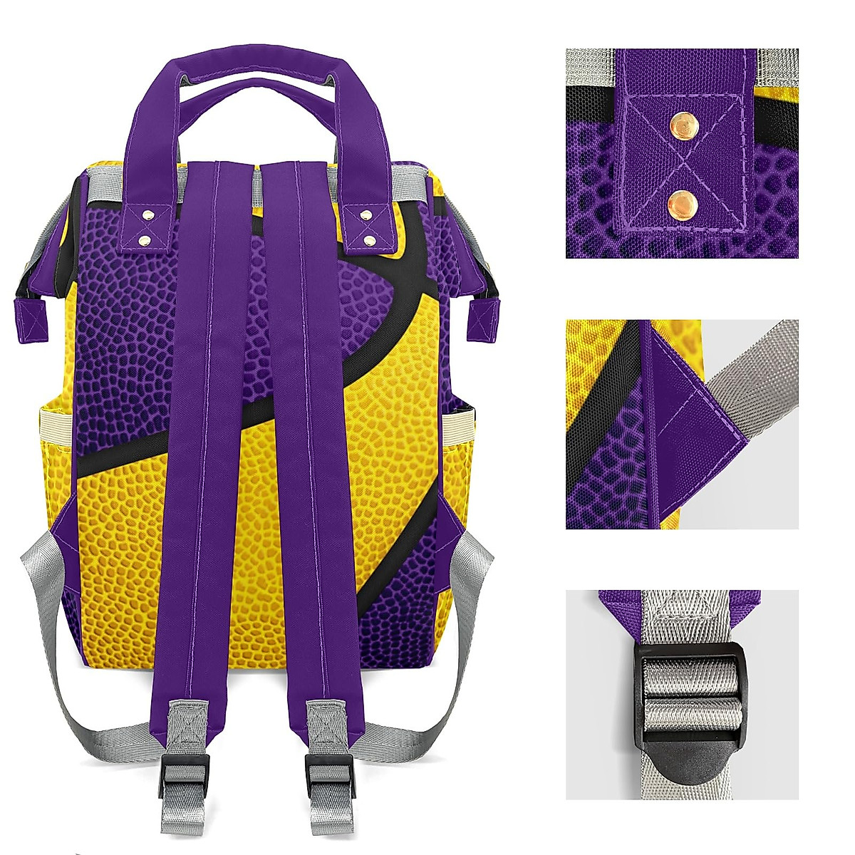 Anneunique Personalized Purple Yellow Basketball Print Tote Bag Backpacks Custom with Text Mommy Bag Gift for Boy Girl