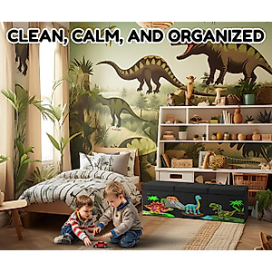 RUTIFUN Extra Large Toy Basket, Collapsible Toy Storage Organizer, Large Toy Chest Basket with Lid, Dinosaur Toy Storage Bin for Boys Girls, Toy Bins for Kids, Toy Box for Toddlers Living Room, Black