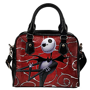 Female Crossbody Shoulder Top-handle Bags Shell Handbag with Jack Skellington Print