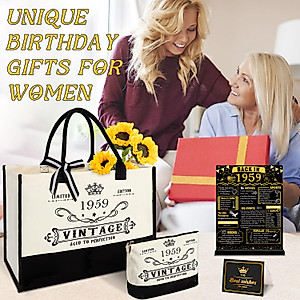 65th Birthday Gifts for Women Canvas Tote Bag Travel Gear, Unique 65 Years Old Birthday Gifts for Mom Wife Aunt Friends Her Turning 65, Vintage 1959 Beach Bag & Cosmetic Bag & Back in 1959 Poster