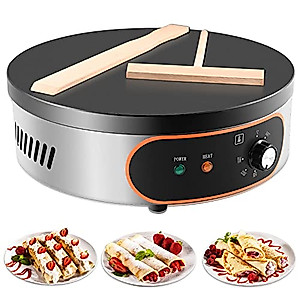 LIVOSA Crepe Maker 16" Electric Pancake Maker Machine 1800W Non-stick Commercial Crepe Maker with Batter Spreader and Wooden Scraper for Restaurants, Snack Stalls