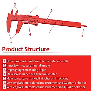 Mini Plastic Caliper, 10 Pack 6in/150mm Vernier Caliper, Double Scale Sliding Gauge Measuring Tool for Student Office, Jewelry Sliding Gauge Ruler Measuring Tool, 5 Different Colors(10 Pack)