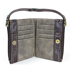 CHALA GEMINI Crossbody Faux Leather Gift Messenger Bag with Double Zip Wallet (Dark Grey Handbag Only + Wallet Set)