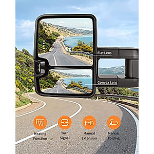 YISHUEE Tow Mirrors Compatible for 2003-2006 for Chevy for GMC Sierra Pickup Yukon XL Yukon Denali Cadillac Escalade All Model Side Mirror with Power Heated Turn Signal Light Black Carbon Fibre 1 Pair