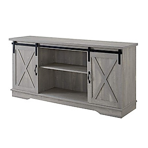 Home Accent Furnishings Tucker 58 Inch Sliding Barn Door TV Console in Stone Grey
