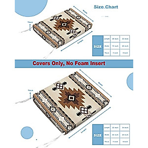LBDOMOV Boho Western Outdoor Waterproof Cushion Chair Cover Set of 4, Patio Furniture Sofa Couch Seat Cushions Protector Slipcover with Ties, Southwest Native American Indian Geometry 22''x22''x4''