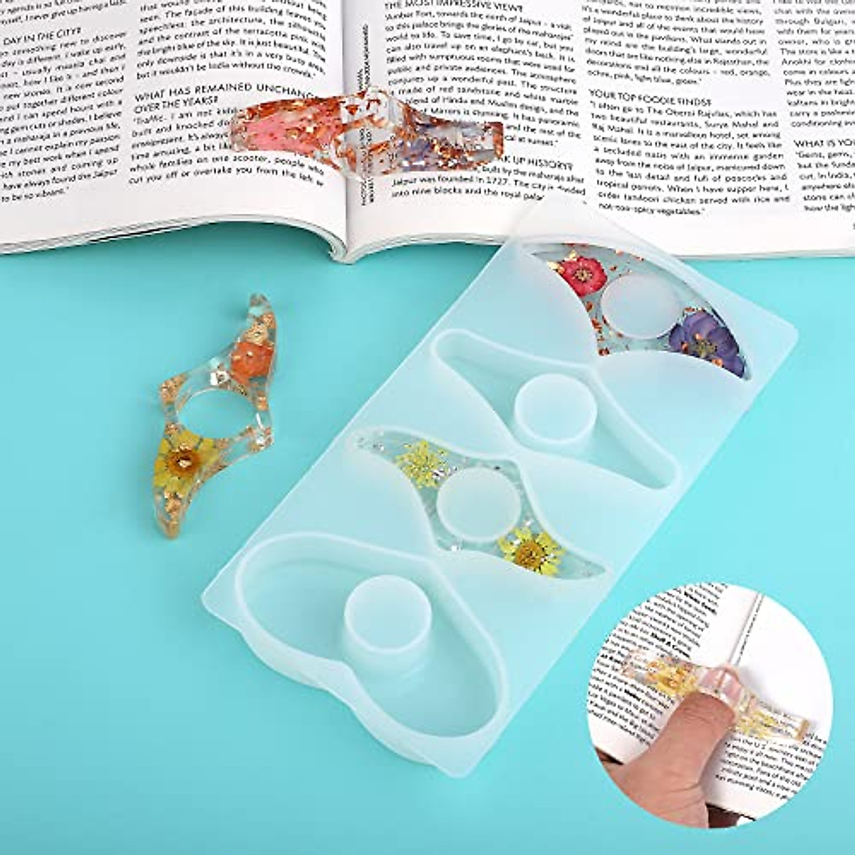 Prasacco Resin Book Page Holder Molds Dried Flower Resin Thumb Book Holder Molds DIY Transparent Bookmark Resin Molds (4 Shapes)