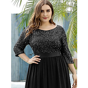 Ever-Pretty Women's Round Neck Maxi Dresses Sequin Plus Size Formal Dresses for Women Black US24