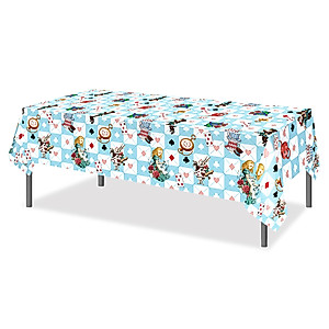 Adirasenotek 3Pcs Wonderland Party Tablecloths,Tea Praty 87" Lx51 W Rectangular Plastic Table Covers,Kids' Party Disposable Tablecloths for Decoration,Birthday Party,Baby Showers