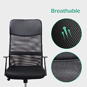 T-THREE.High Back Adjustable Office Chair Ergonomic Mesh Swivel Chair Office Chair Desk Chair Headrest and Lumbar Support Height Adjustable 360°Swivel Rocking Function Mesh Back Seat for Home Office
