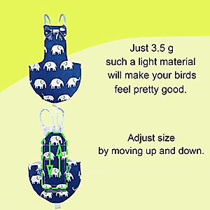 VANFAVORI Bird Diaper Harness Flight Suit Clothes with 80 Inch Flying Leash for Parrots Cockatiel Pet Birds Including A Cotton Pad, S Size, Elephant